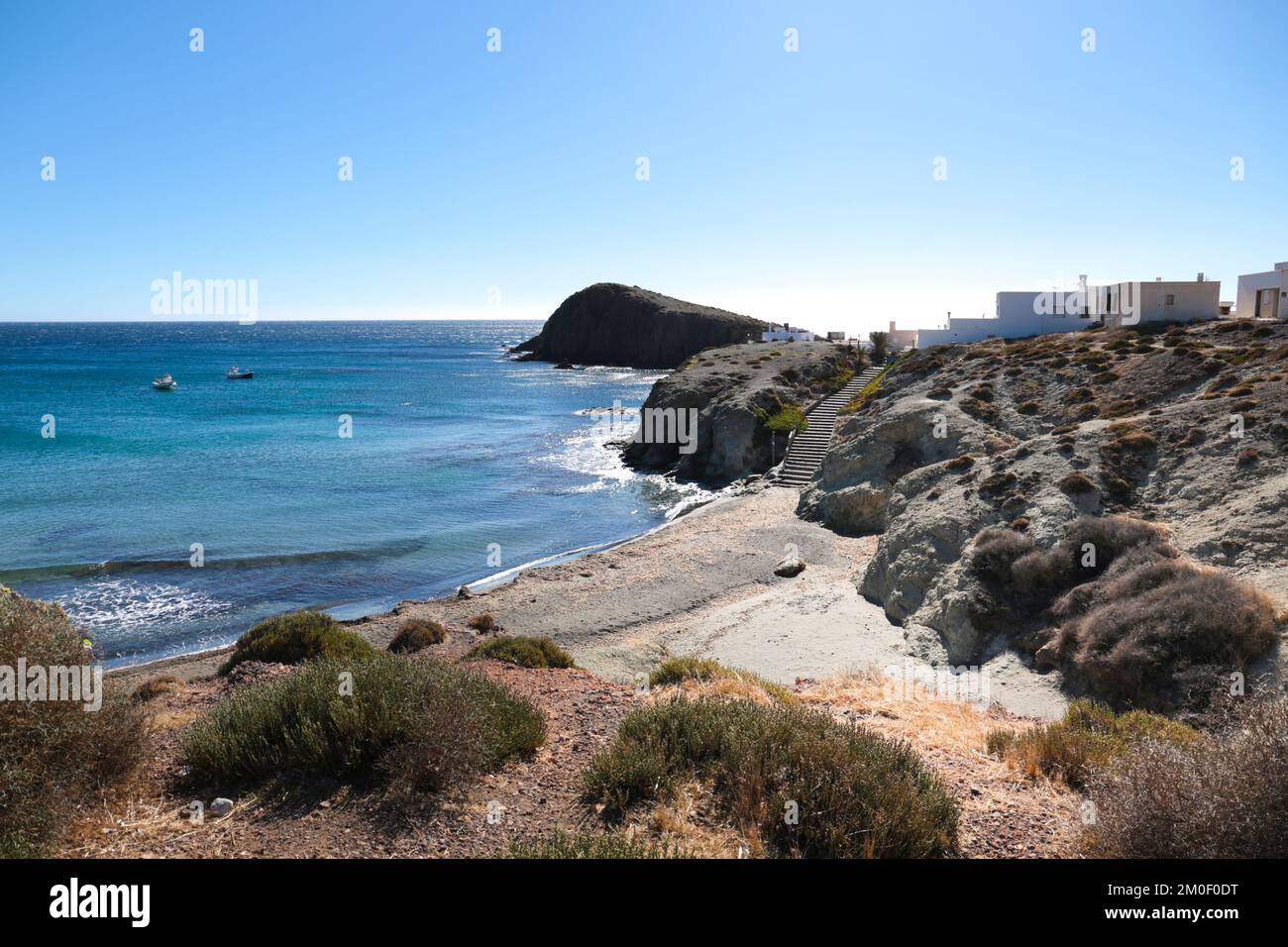 The Penon Blanco beach in Isleta del Moro village in Cabo de Gata ...