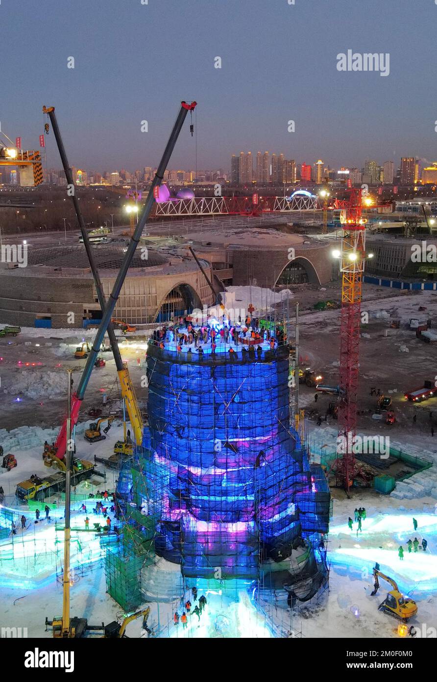 Aerial photo shows the 24th Harbin Ice and Snow World is under ...