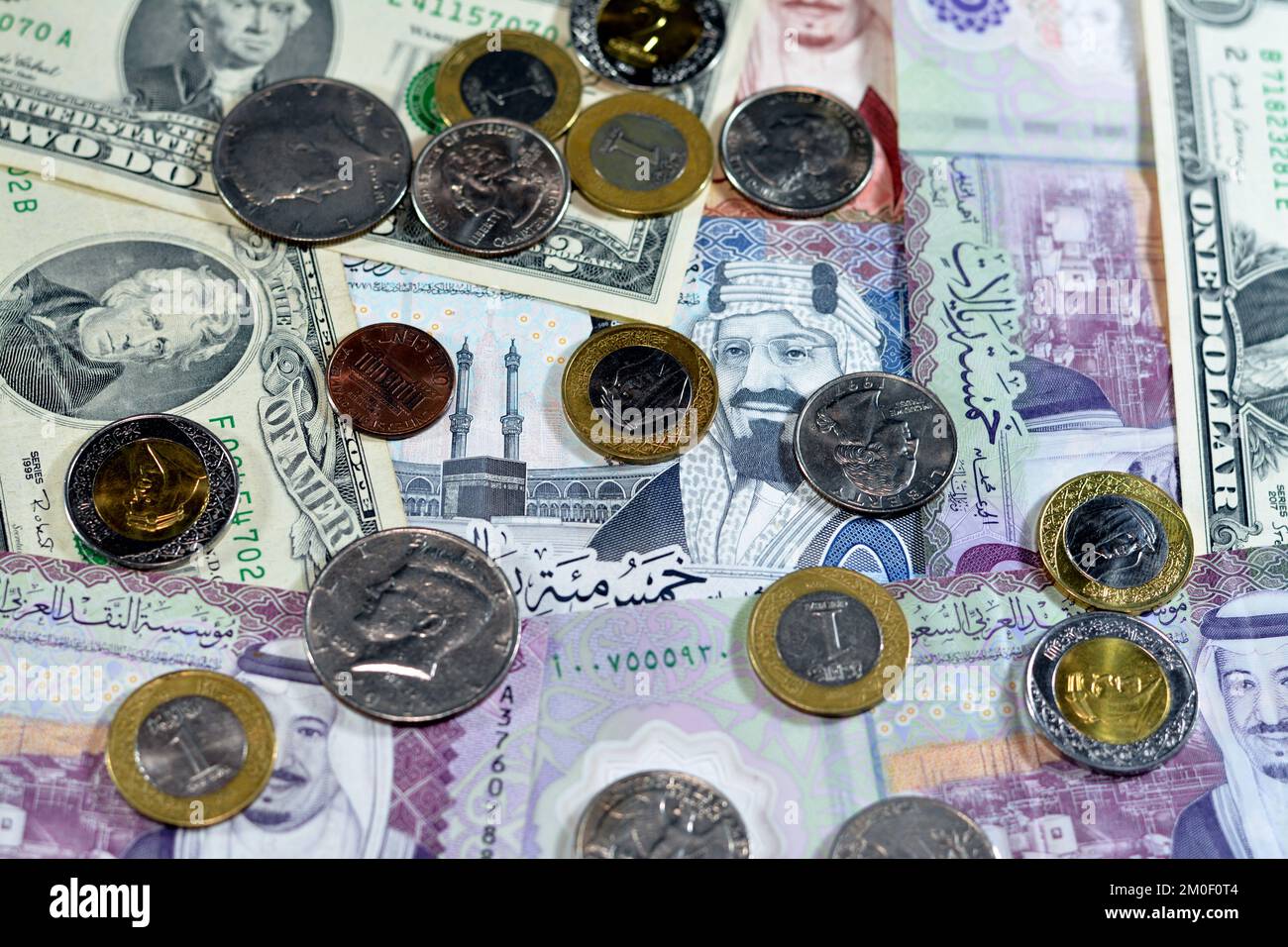 Background of American dollars cash money banknotes and coins with ...