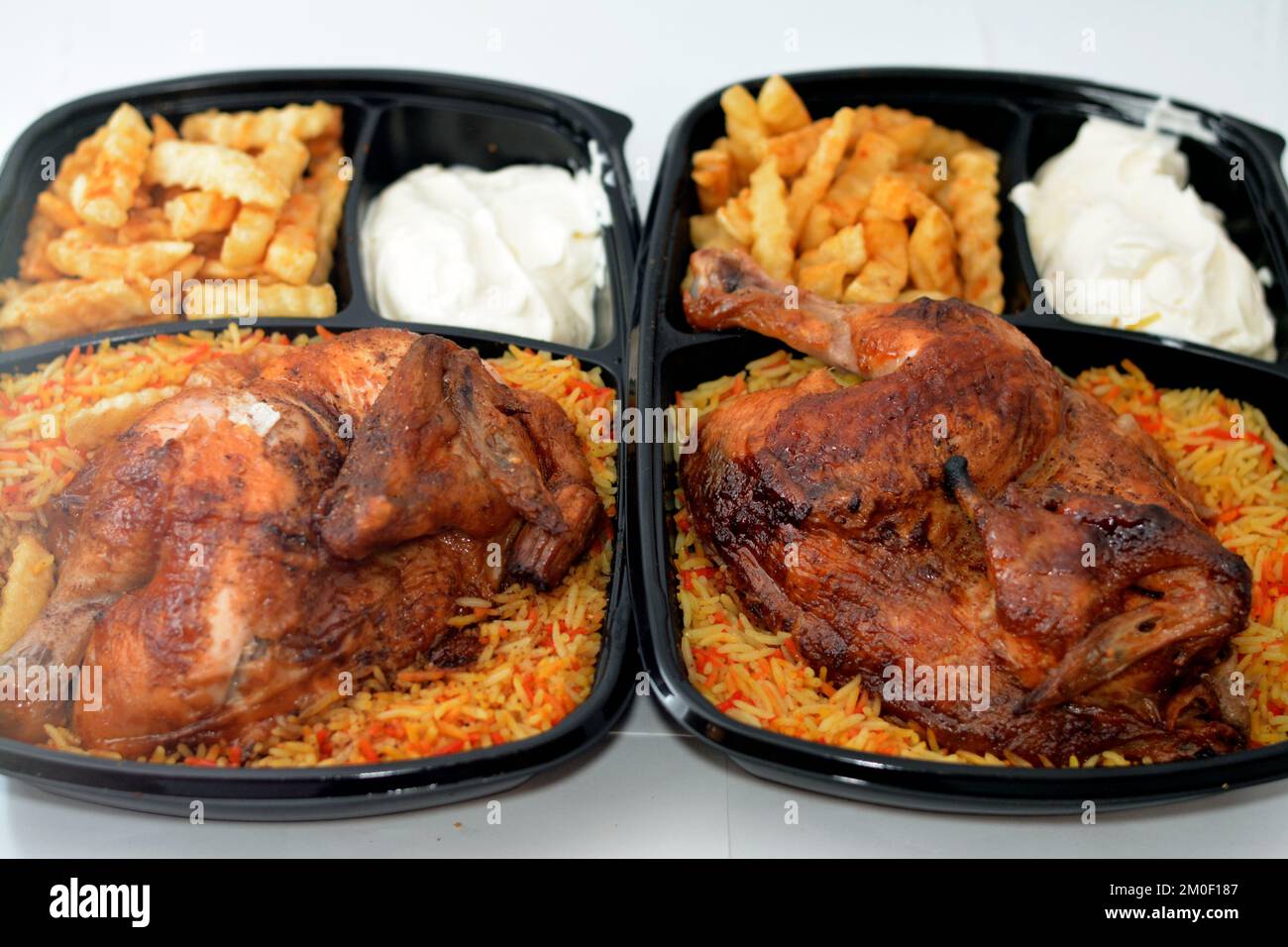 Arabic Syrian cuisine of machine grilled barbecued chicken with ...