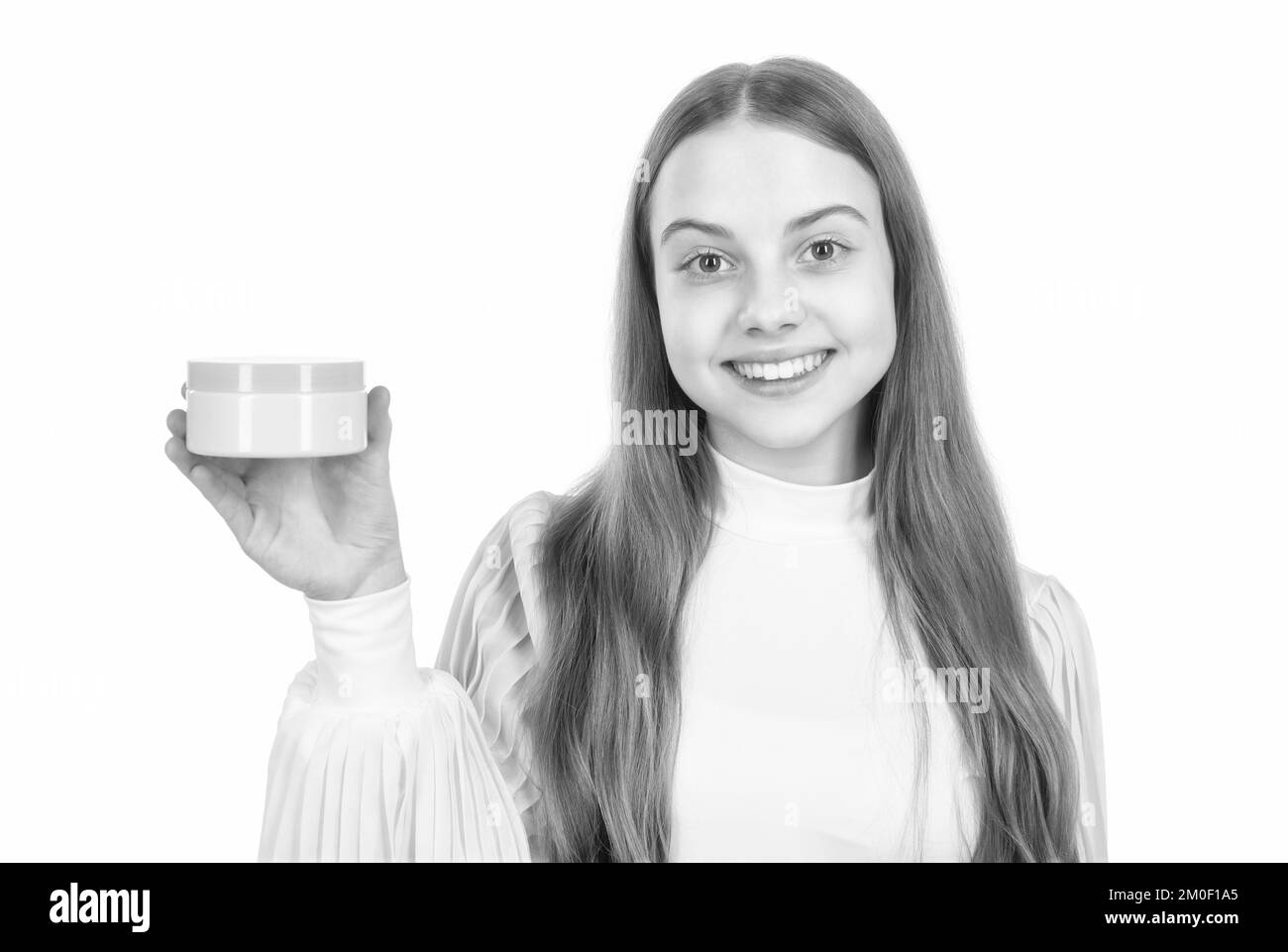 happy girl hold hair mask. child with skin cream. daily habits and ...