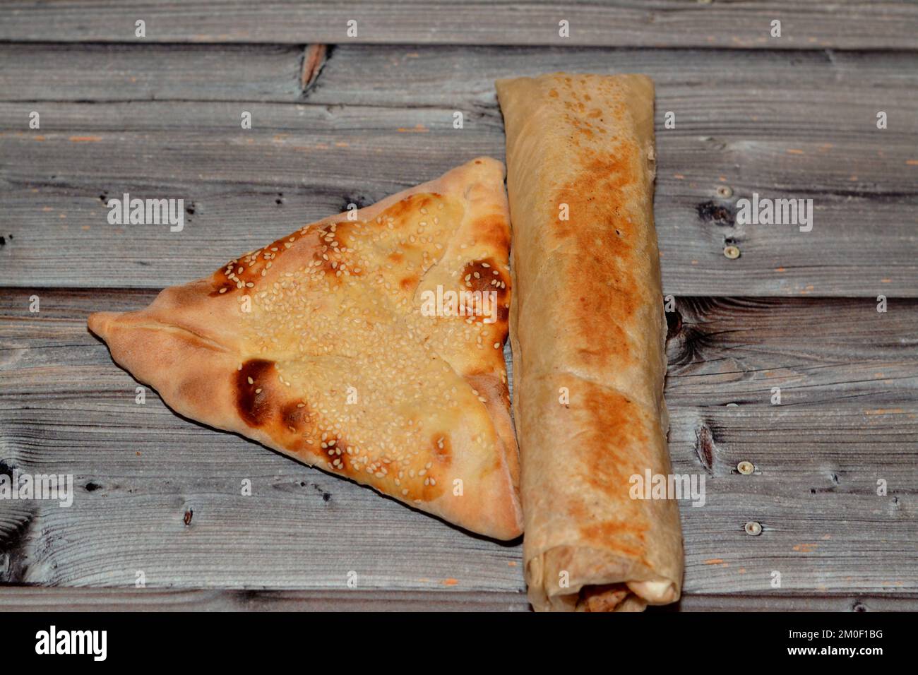 Syrian cuisine of chicken shawerma or shawarma tortilla wrapped in ...