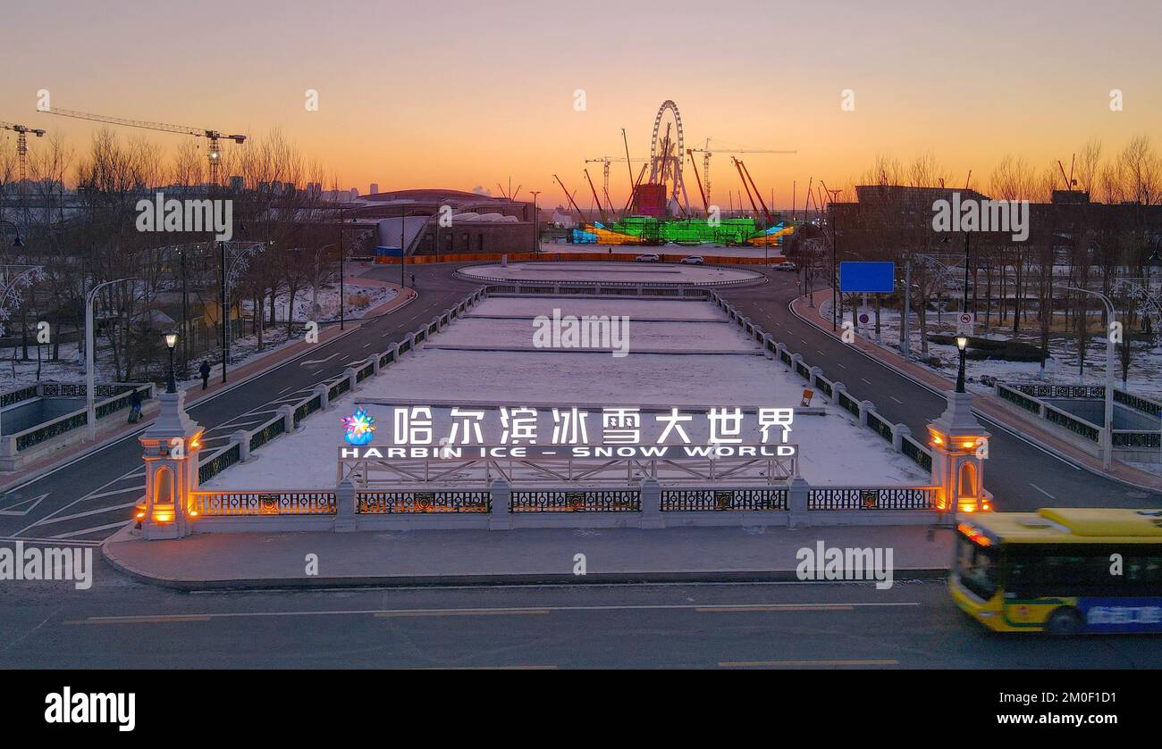 Aerial photo shows the 24th Harbin Ice and Snow World is under ...