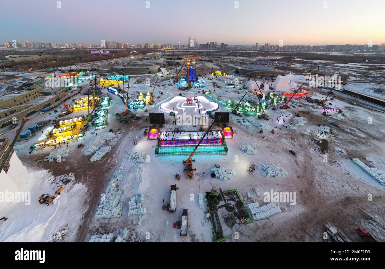 Aerial photo shows the 24th Harbin Ice and Snow World is under ...