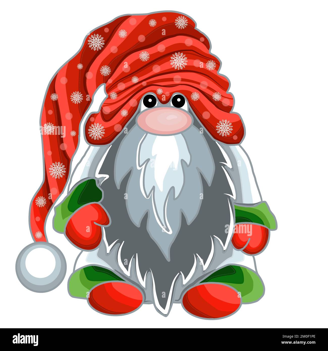 Cute cartoon Christmas gnome in a red cap with a pattern of white ...