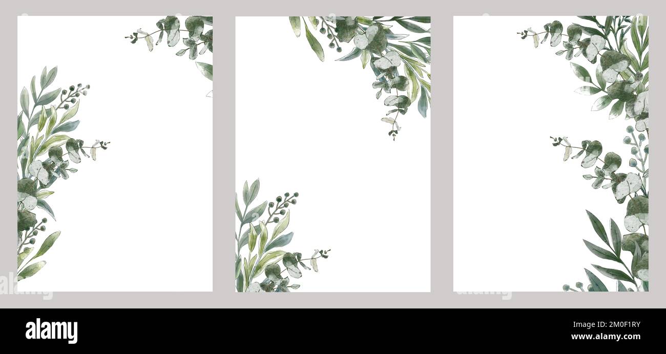Watercolor floral template. Greenery leaves and branches. Design ...