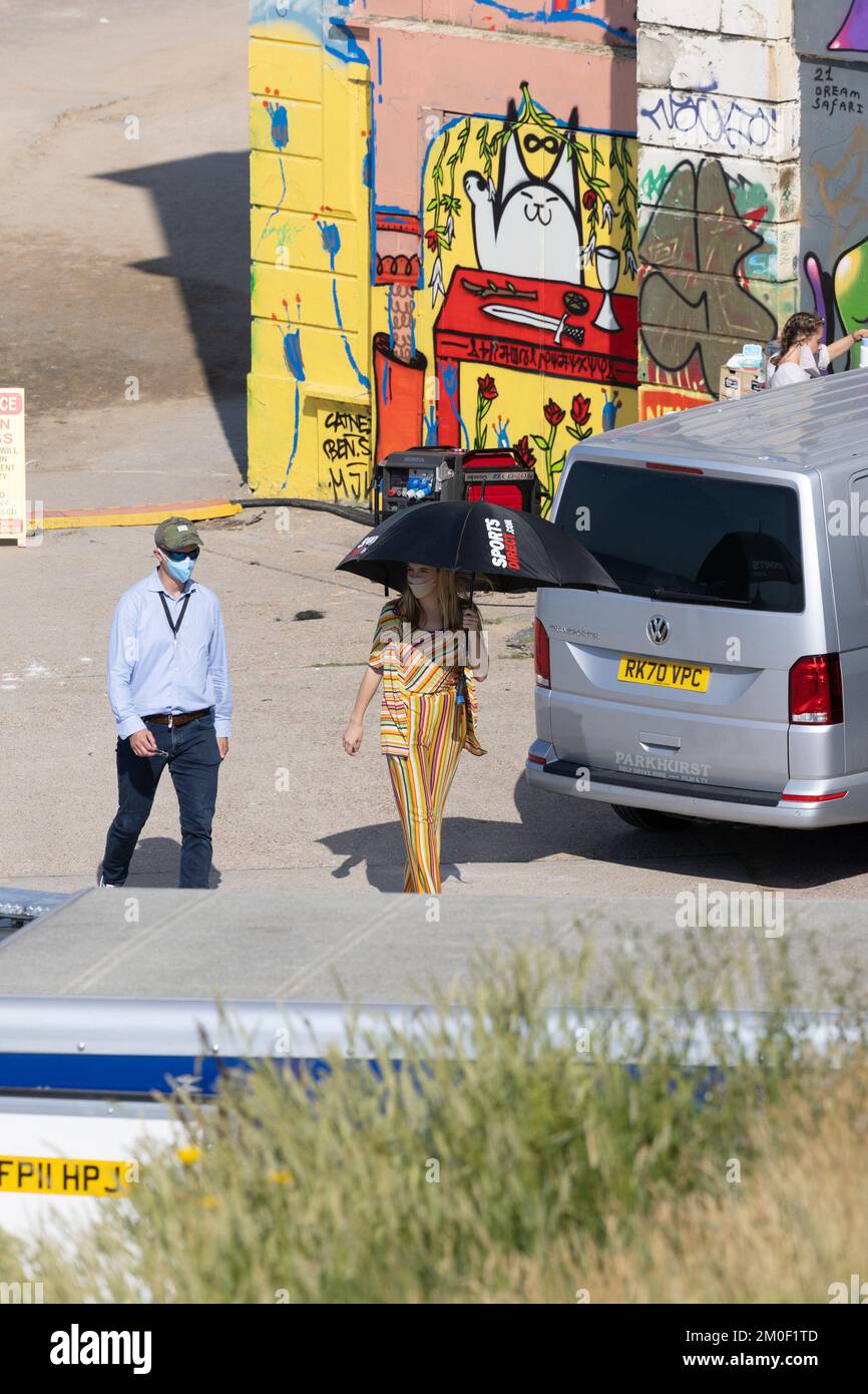 Jodie Comer is spotted filming for Killing Evev in Margate, Kent Stock ...