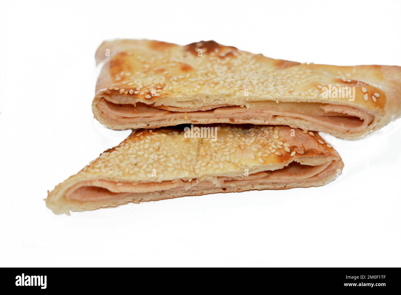 Traditional Arabic Syrian cuisine of a baked snack called Manakish a ...