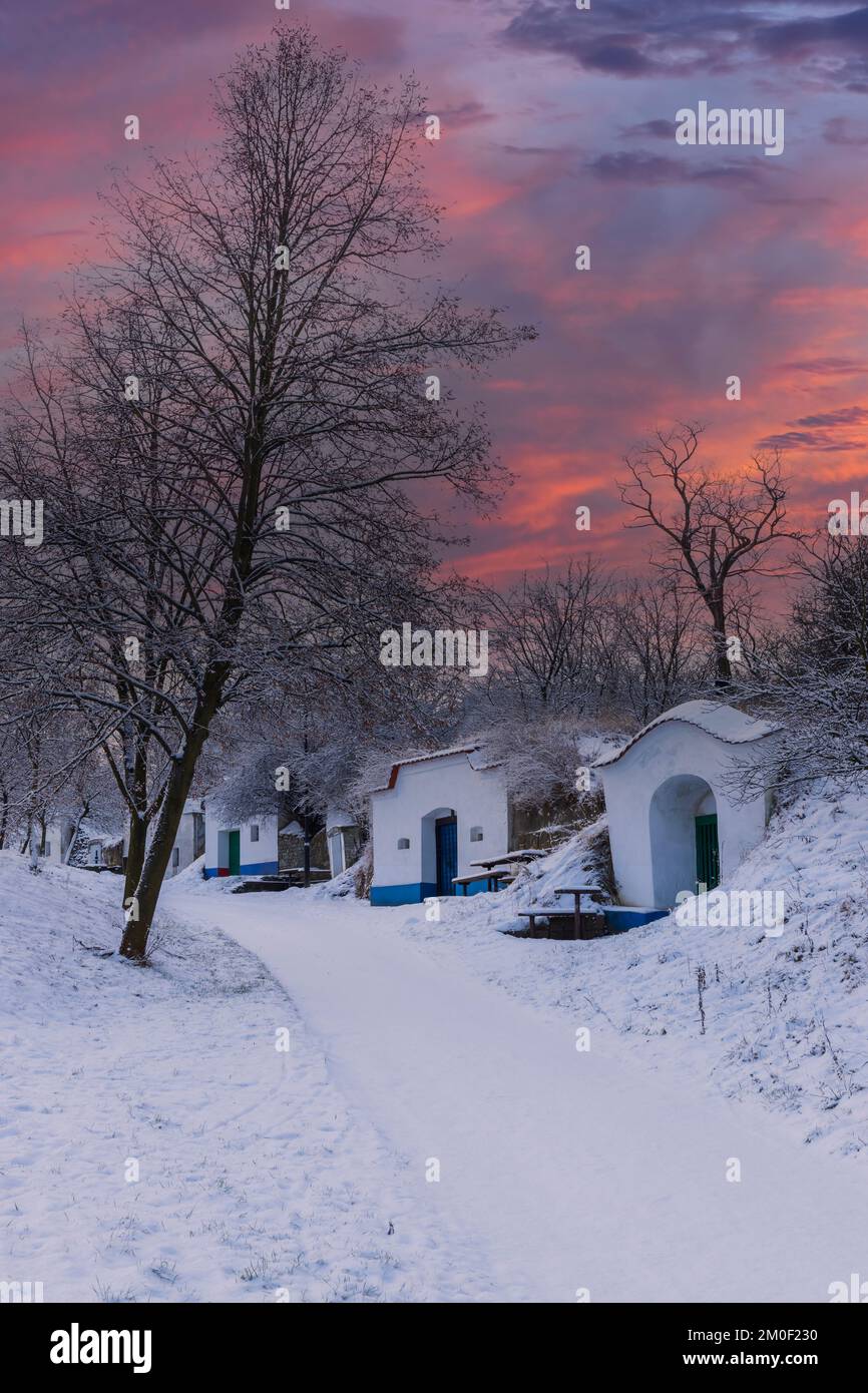Group of typical outdoor wine cellars in Plze near Petrov, Southern ...