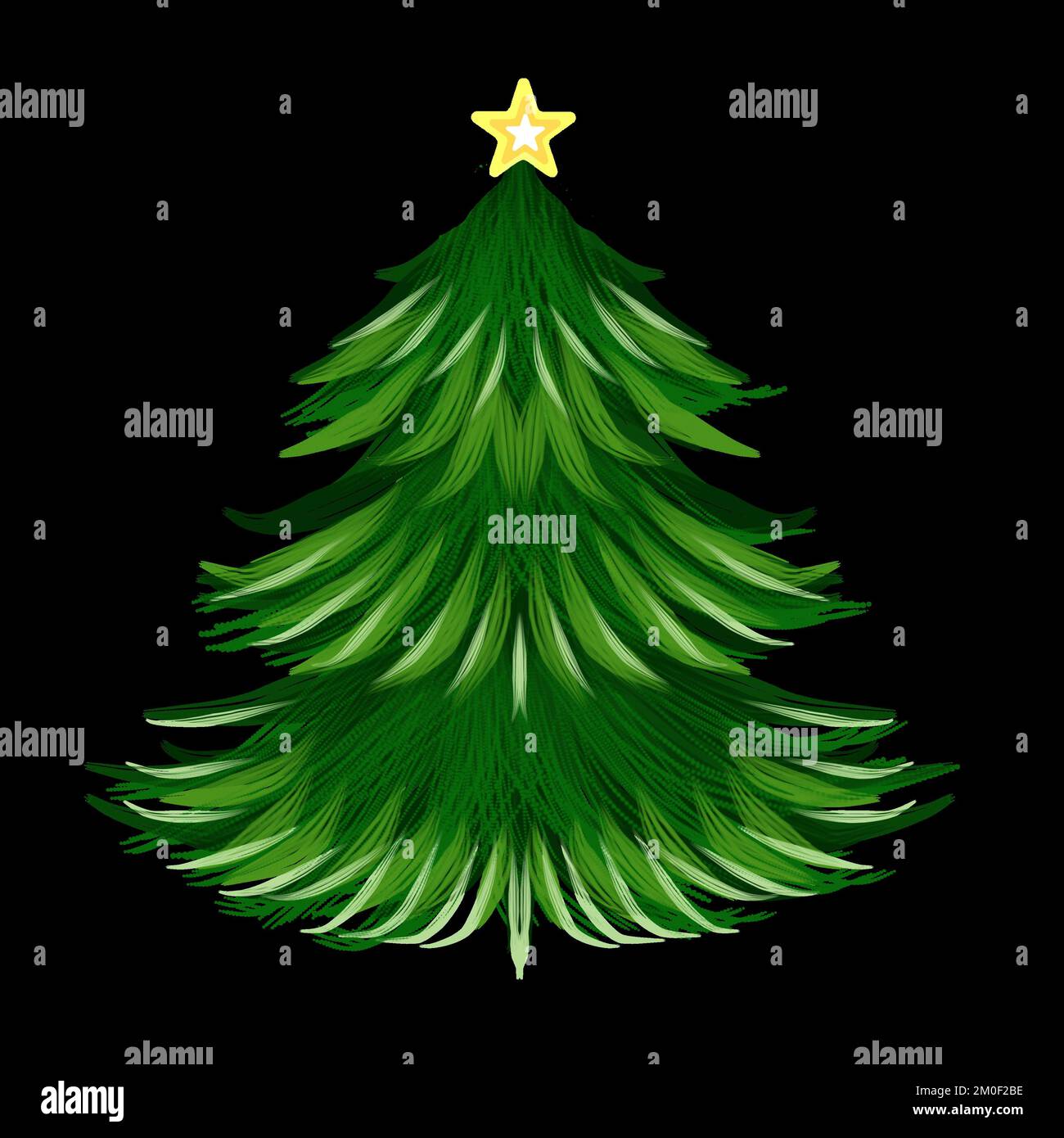 Green Christmas tree with yellow star. JPEG illustration for stickers ...