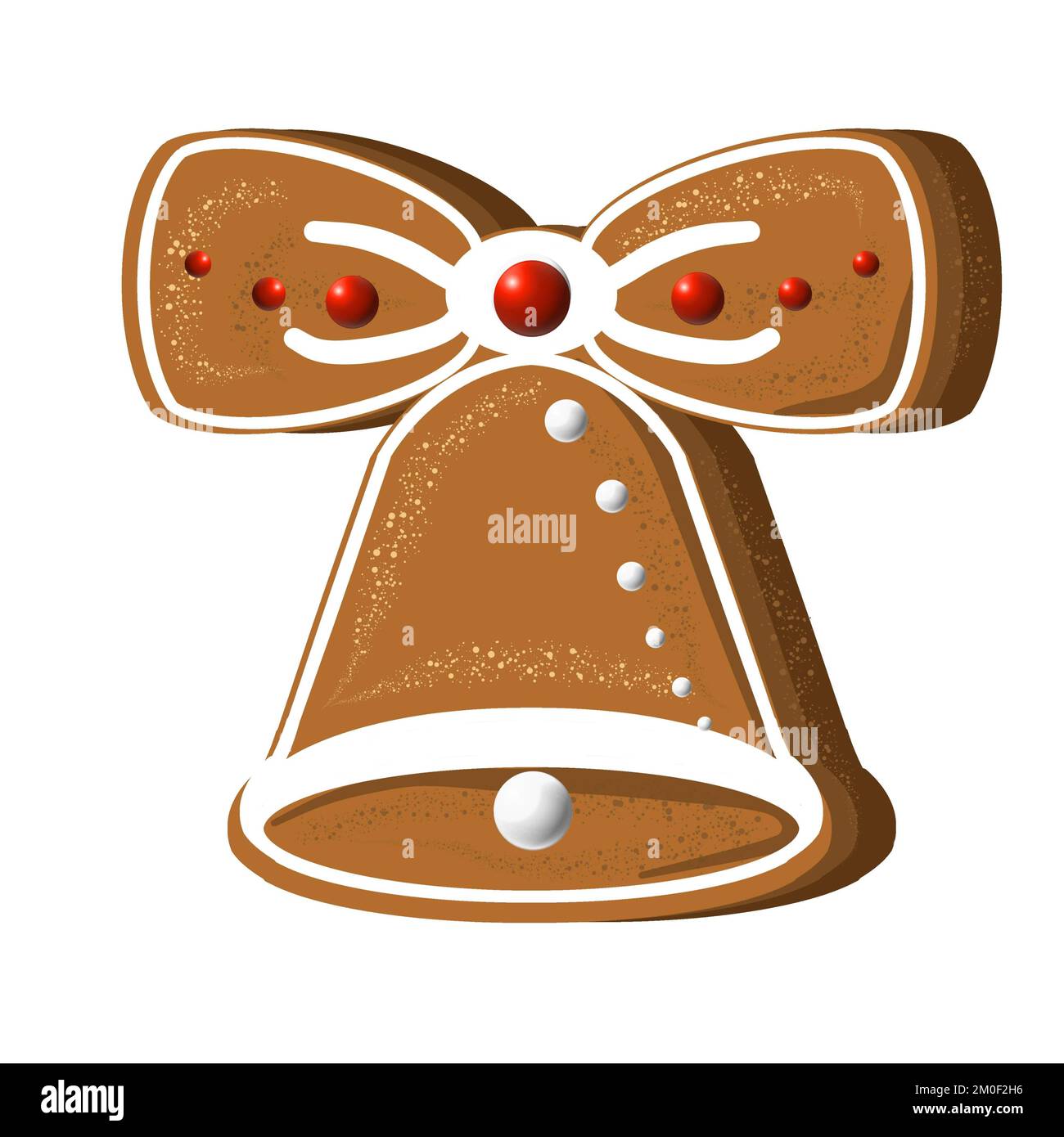 Bell gingerbread cookie with icing. JPEG illustration for stickers ...