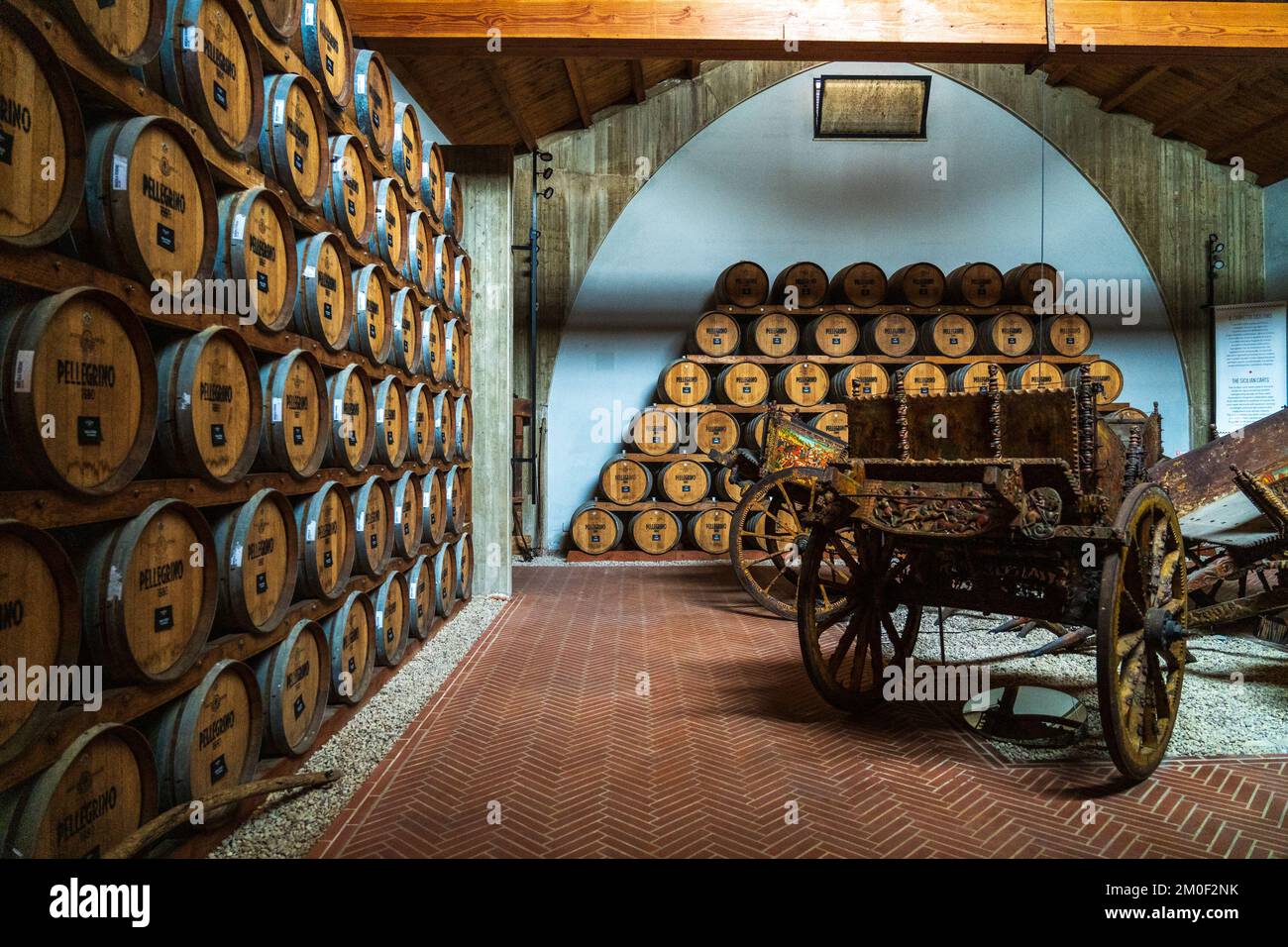 Oak barrels containing Marsala wine in the Cantine Pellegrino, a ...
