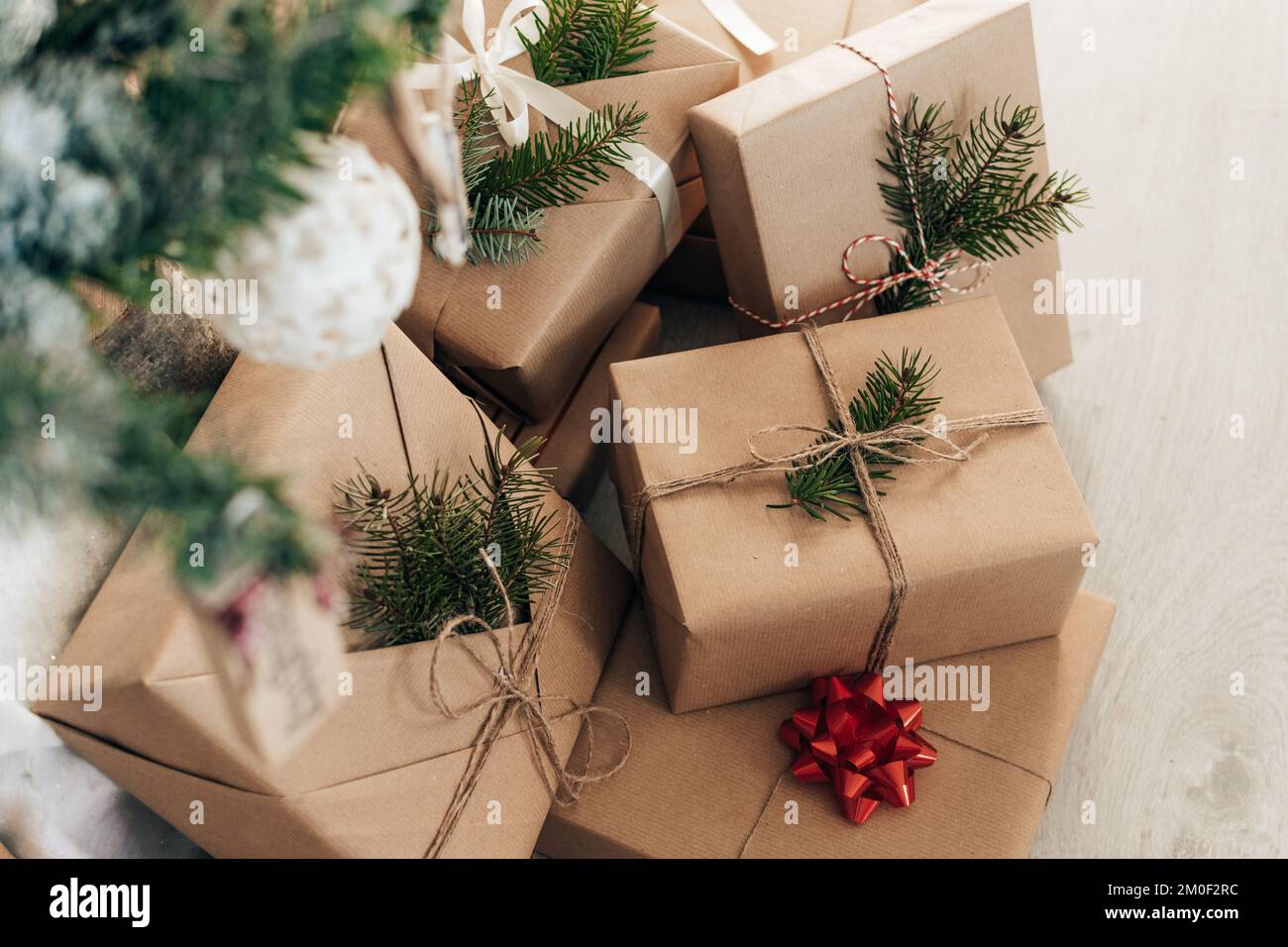 Presents wrapped and under a christmas tree hi-res stock photography ...