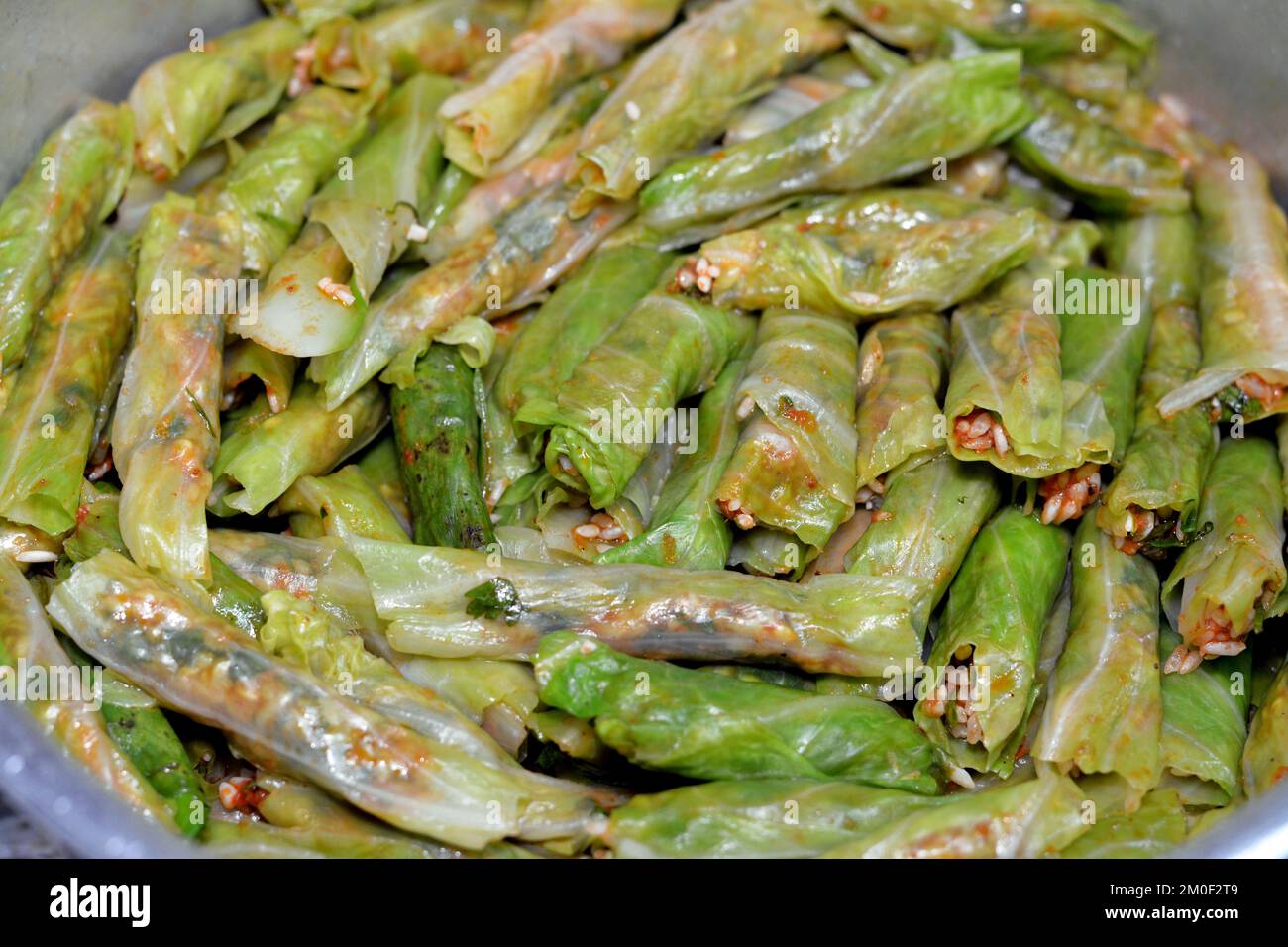 Pile of filled cabbage leaves wrap stuffed Egyptian mahshi and filled ...