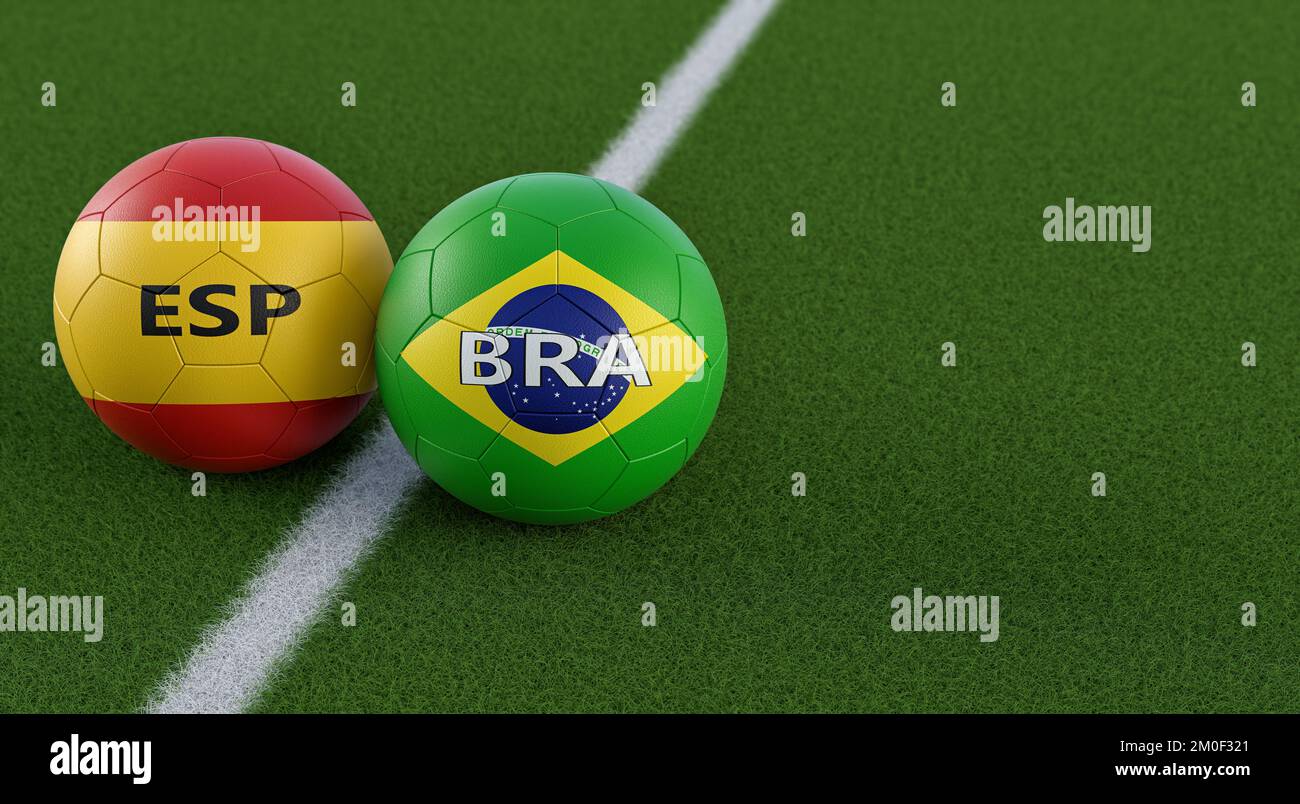 Brazil vs. Spain Soccer Match - Soccer balls in Brazil and Spain ...