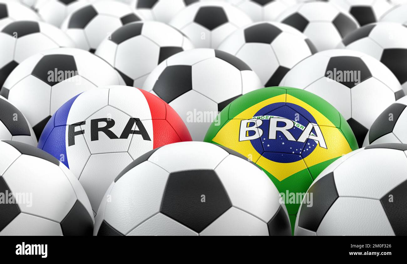 Brazil vs. France Soccer Match - Soccer balls in Brazil and France ...