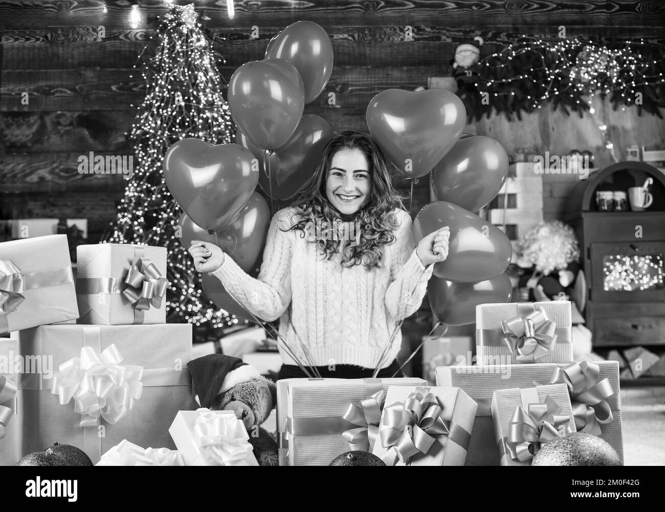 Red heart air balloon. Surprise. Holiday tradition. Happy girl ...