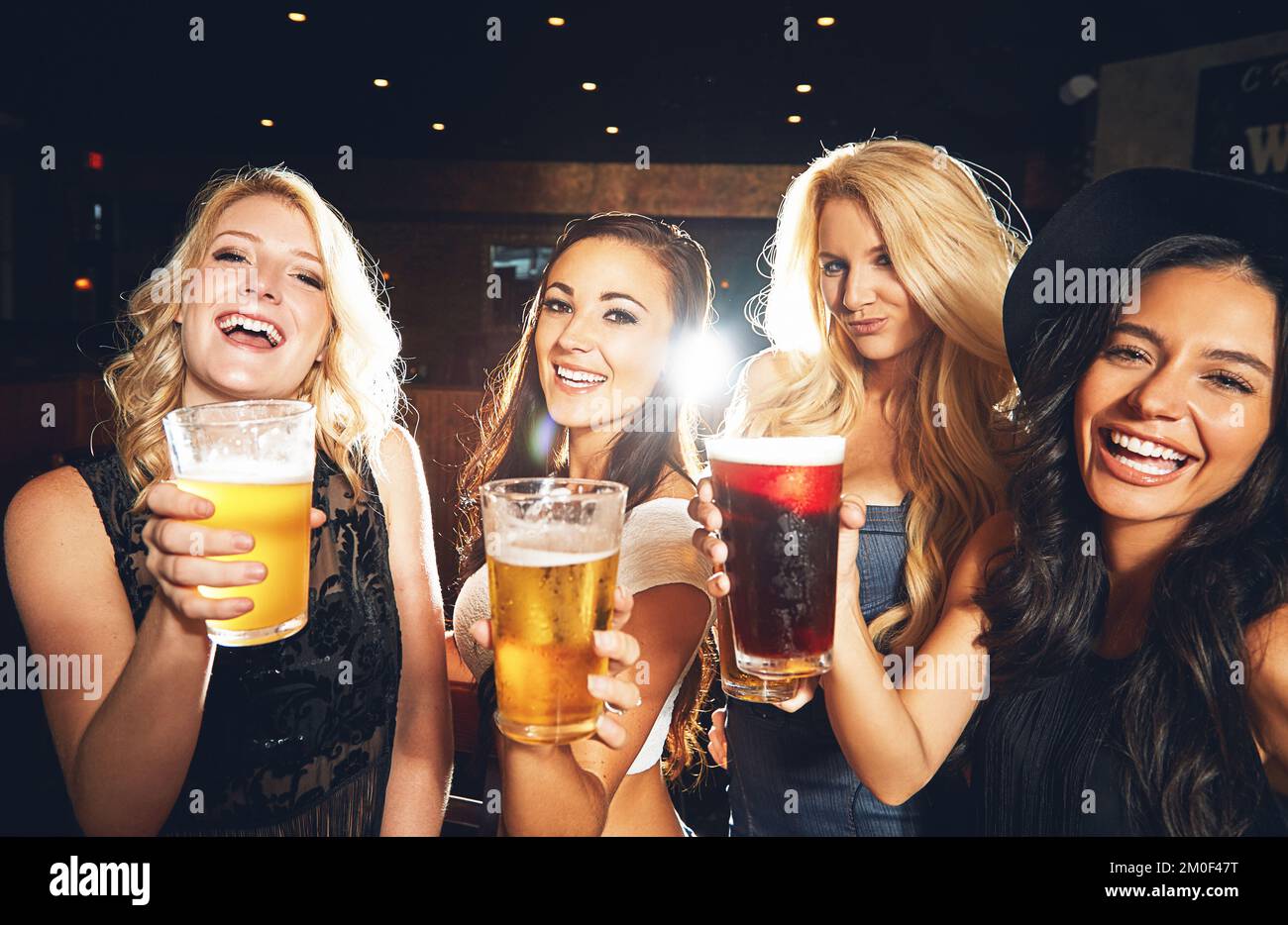 Portrait of women, nightclub and party with drinks for celebration, new ...