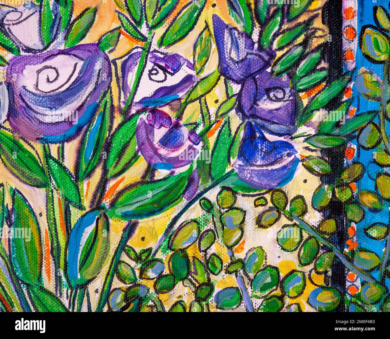 Vibrant multi-colored original acrylic painting on canvas close up ...