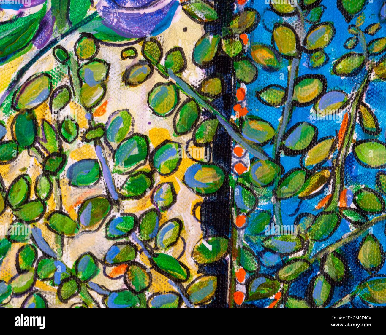 Vibrant multi-colored original acrylic painting on canvas close up ...