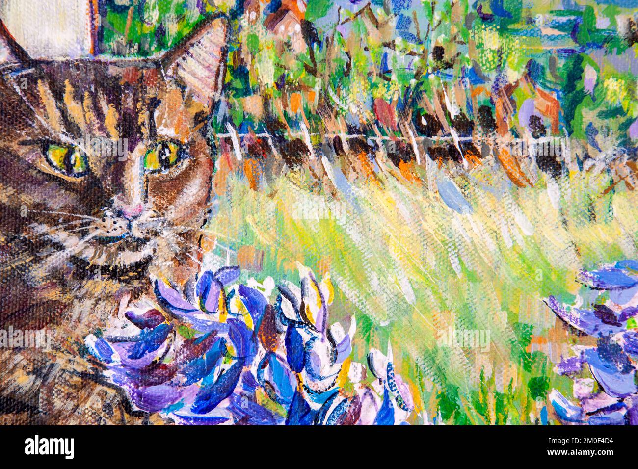 Vibrant multi-colored original acrylic painting on canvas close up ...