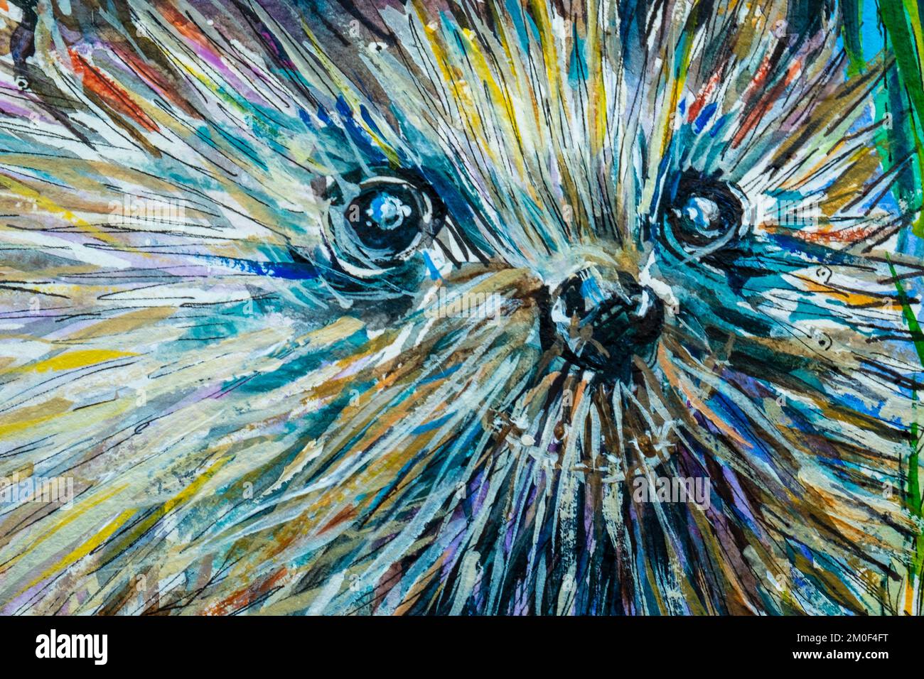 Vibrant multi-colored original acrylic painting on paper close up ...