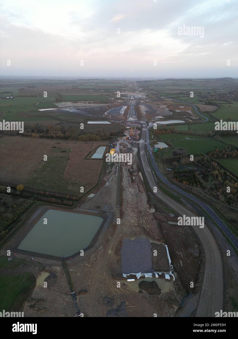 Chipping Warden HS2 high speed rail network construction site aerial ...