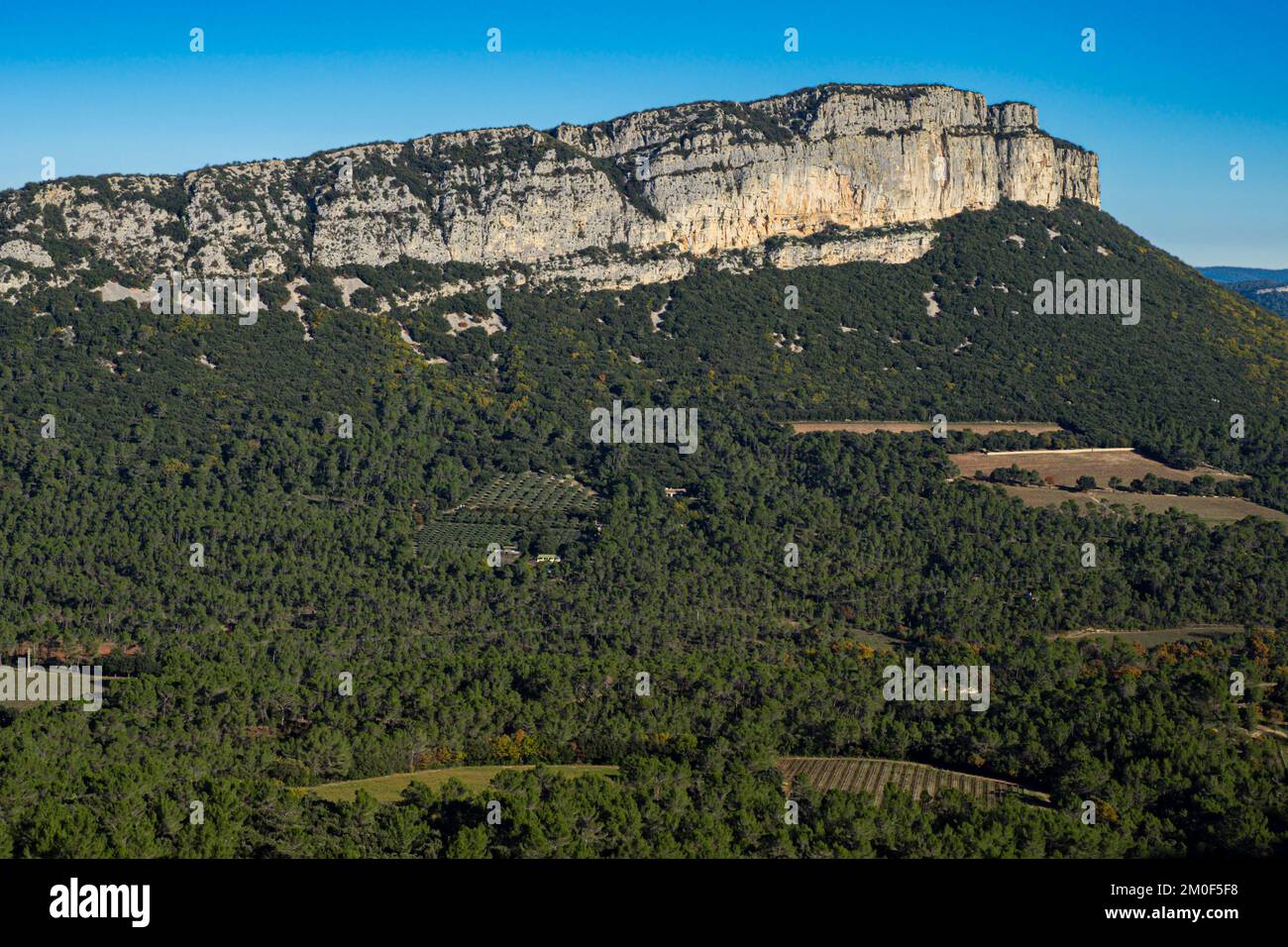 Aerial view of the Pic Saint Loup and it's surroundings in occitanie ...