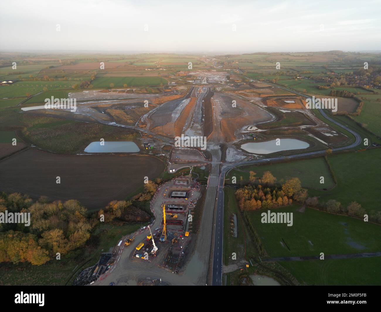 Chipping Warden HS2 high speed rail network construction site aerial ...