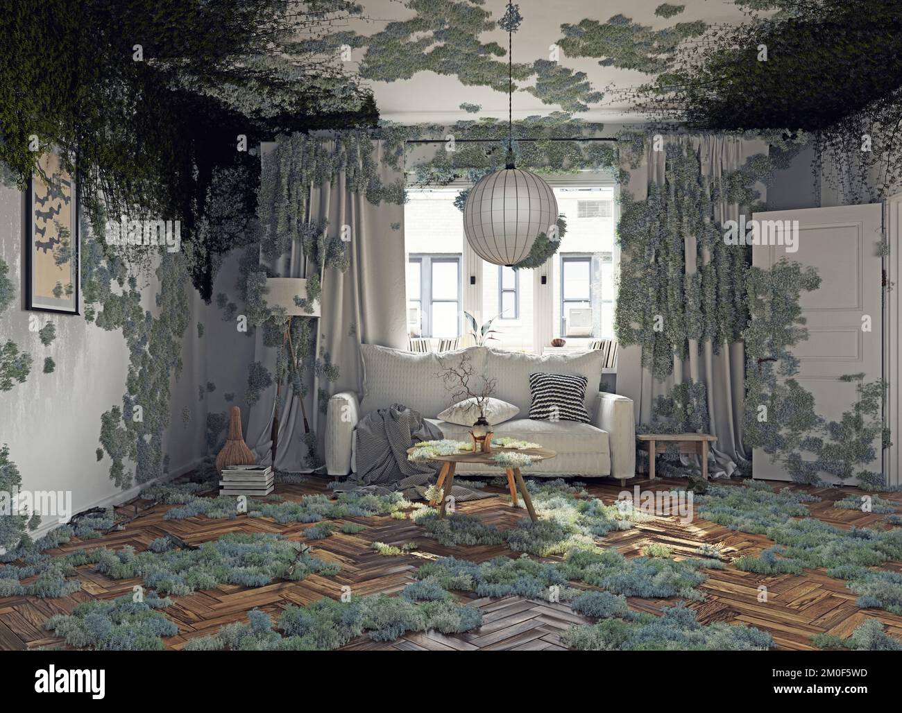 messy room of an abandoned house. 3d rendering concept Stock Photo - Alamy