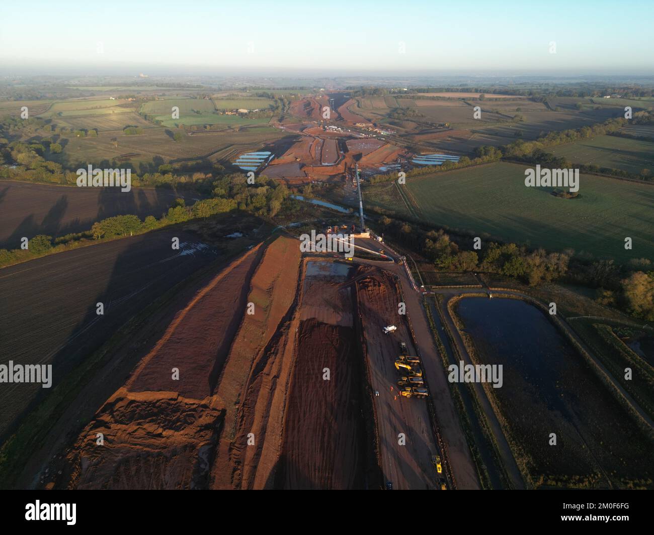 HS2 high speed rail network construction site aerial photo morning ...
