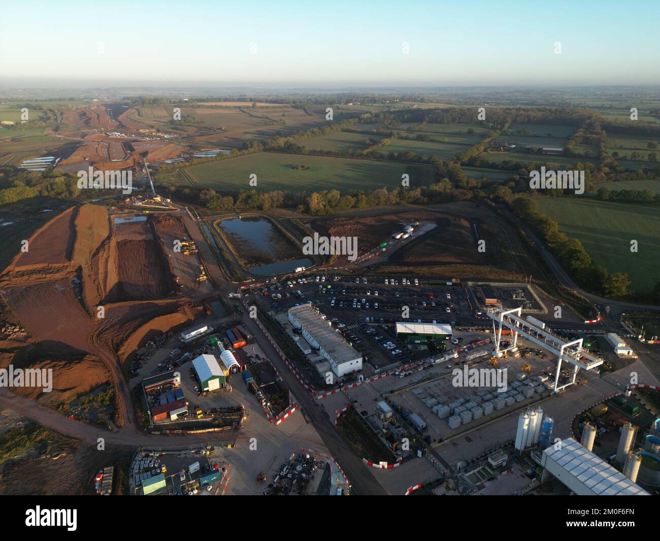 HS2 high speed rail network construction site aerial photo morning ...