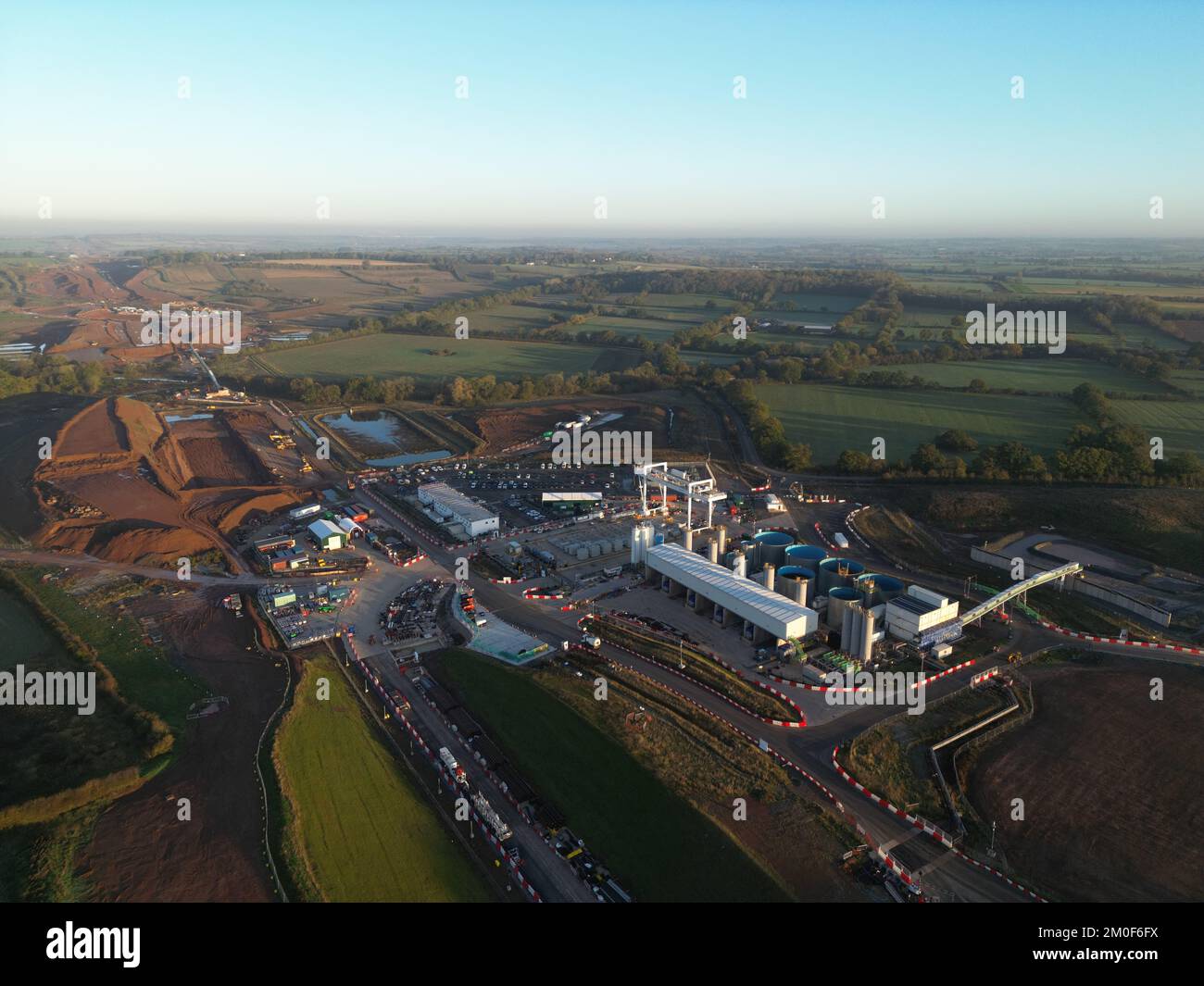 HS2 high speed rail network construction site aerial photo morning ...