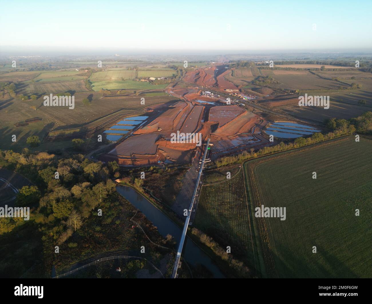 HS2 high speed rail network construction site aerial photo morning ...