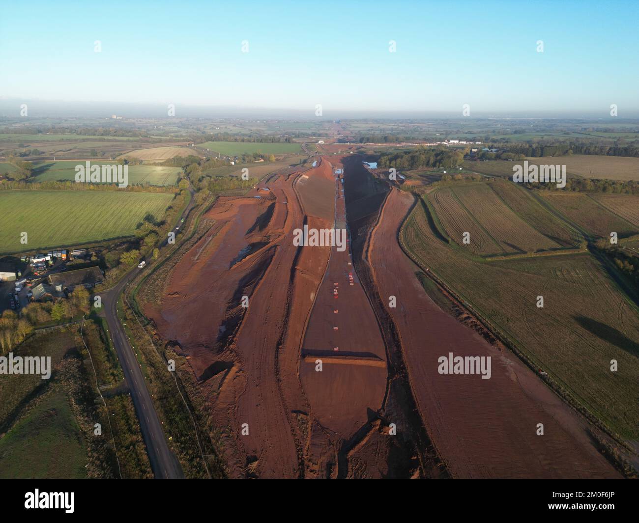 HS2 high speed rail network construction site aerial photo morning ...