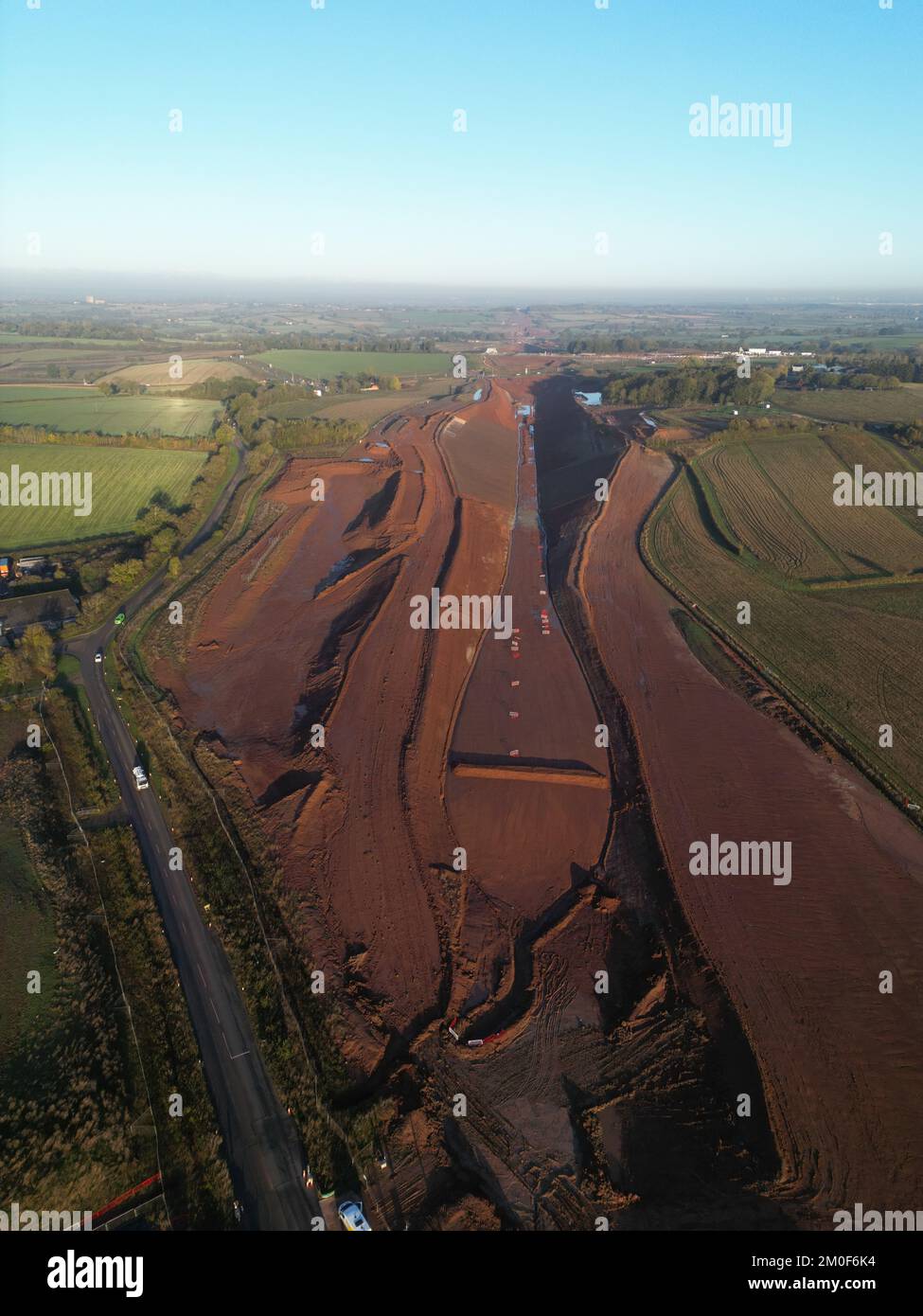 HS2 high speed rail network construction site aerial photo morning ...