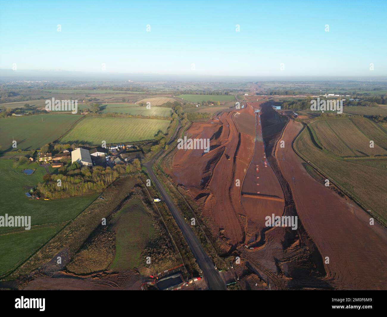 HS2 high speed rail network construction site aerial photo morning ...