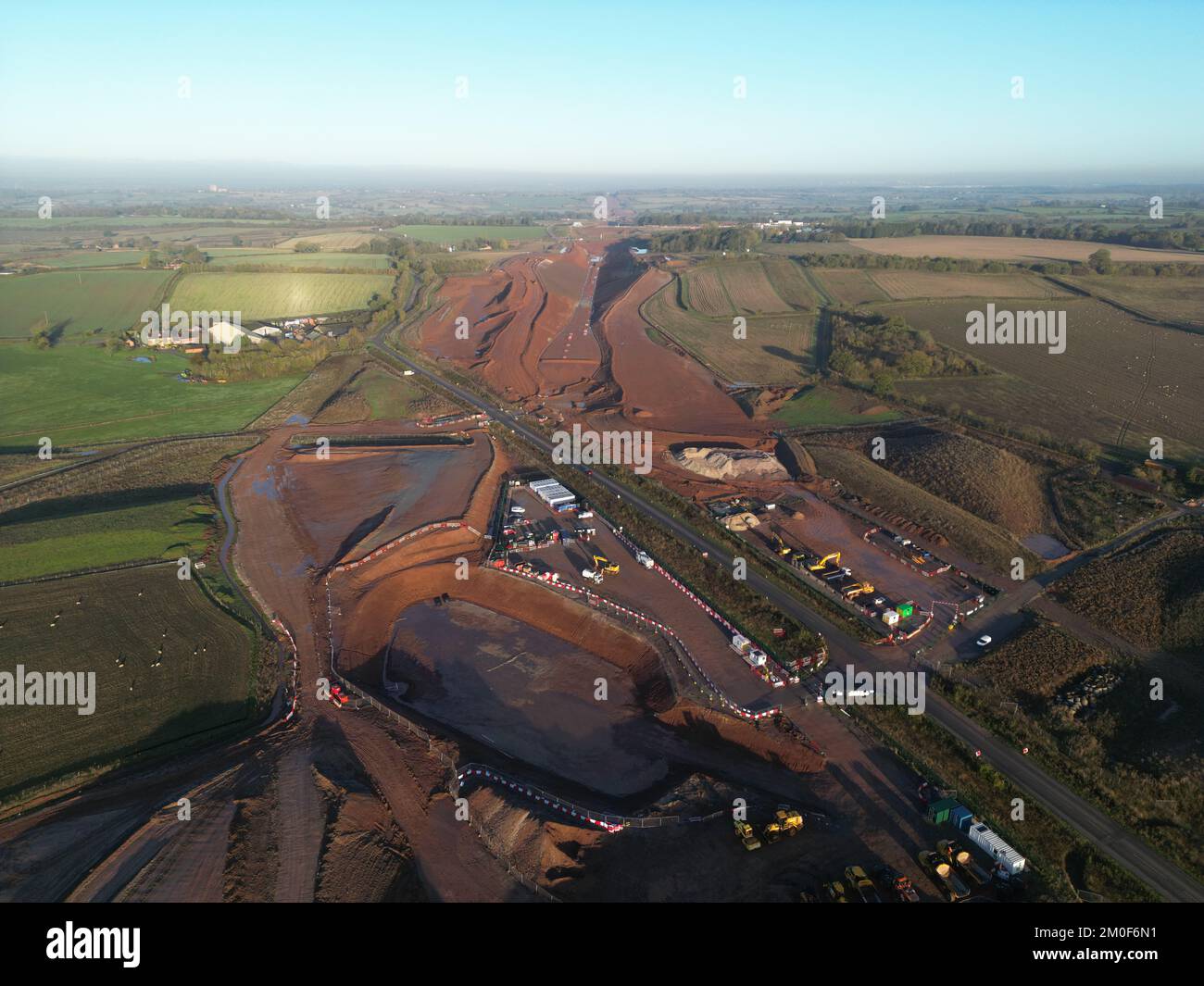 HS2 high speed rail network construction site aerial photo morning ...