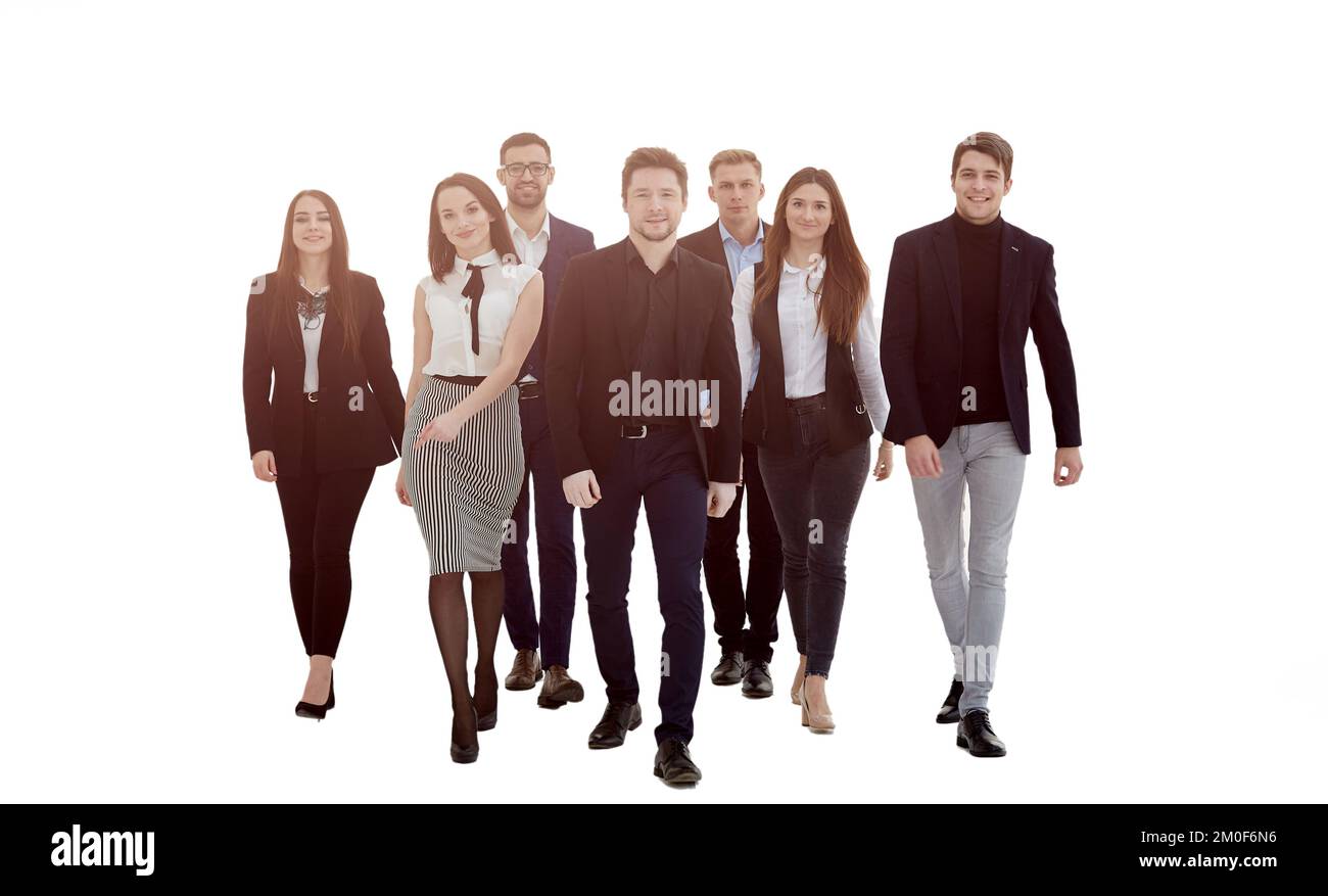 young business people walking behind their leader Stock Photo - Alamy