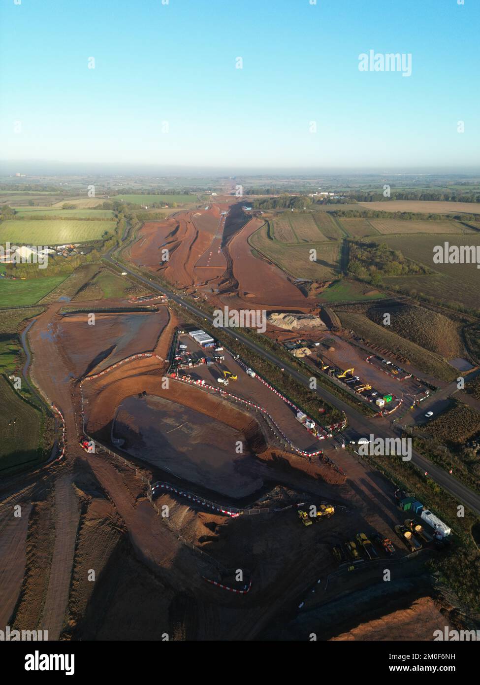 HS2 high speed rail network construction site aerial photo morning ...
