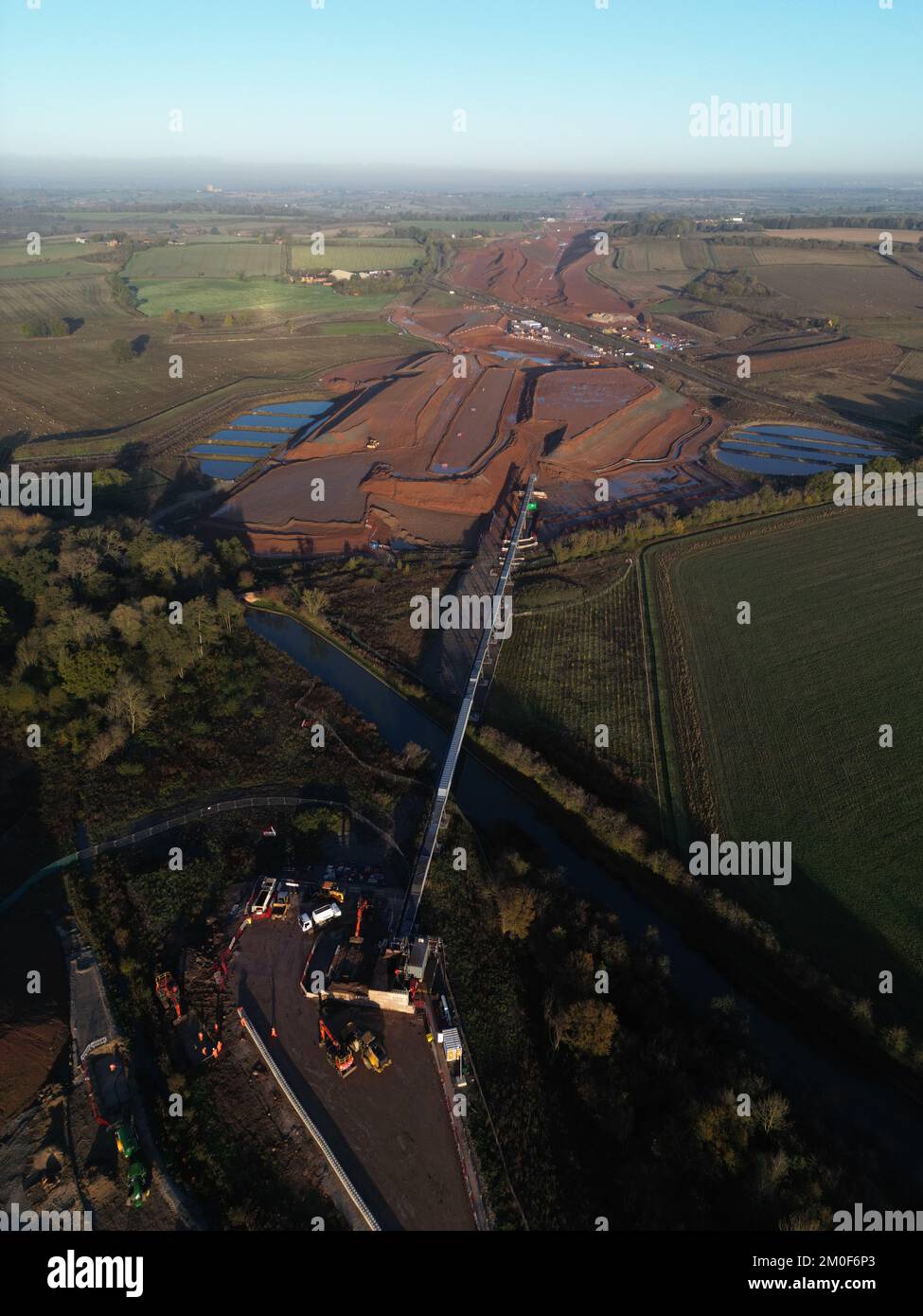 HS2 high speed rail network construction site aerial photo morning ...