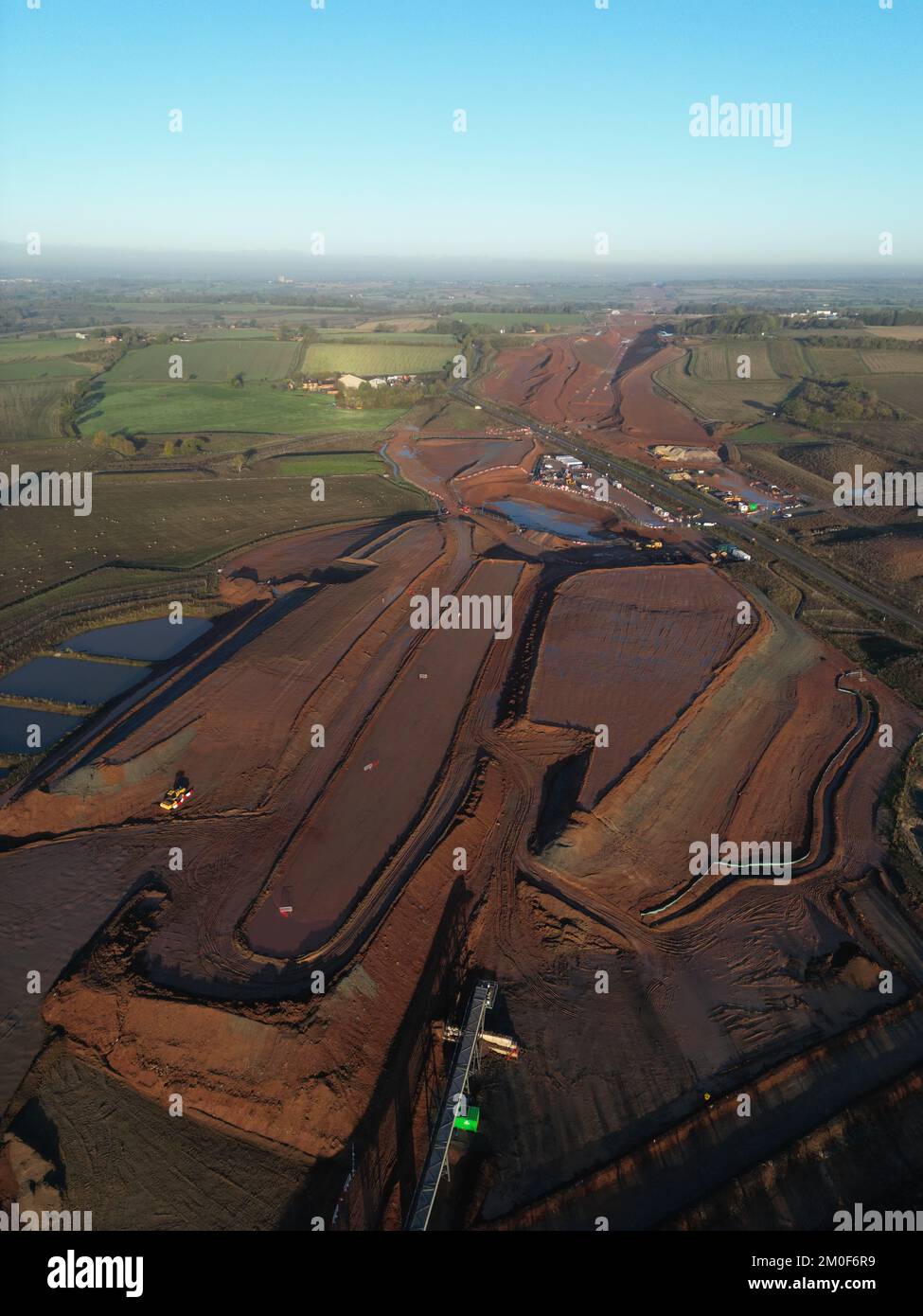 HS2 high speed rail network construction site aerial photo morning ...