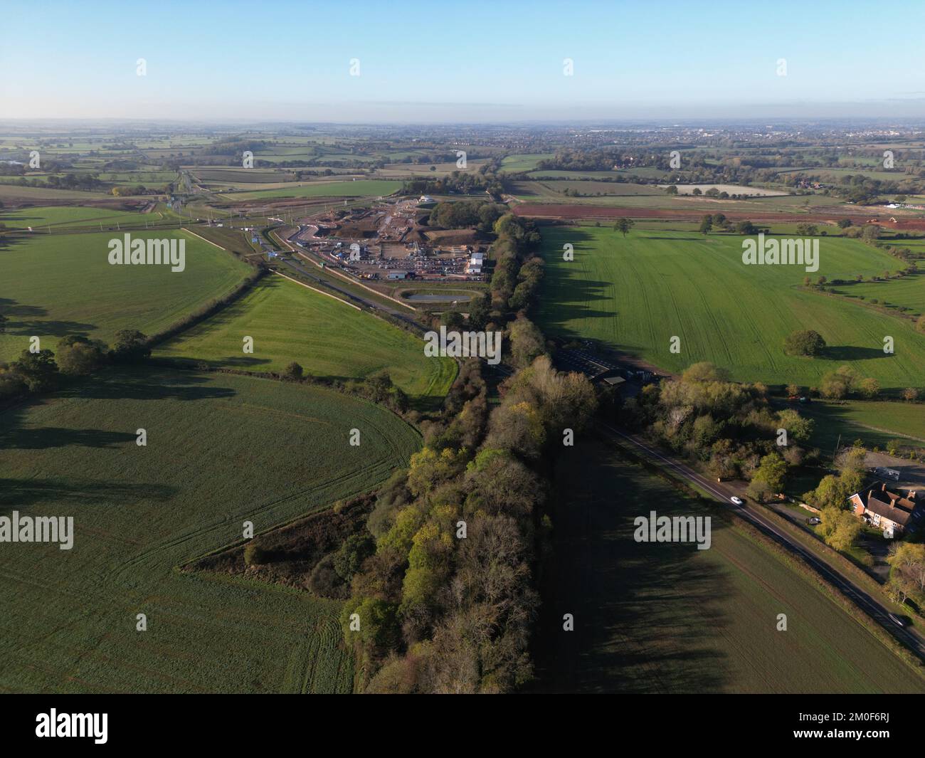 HS2 high speed rail network construction site aerial photo morning time ...