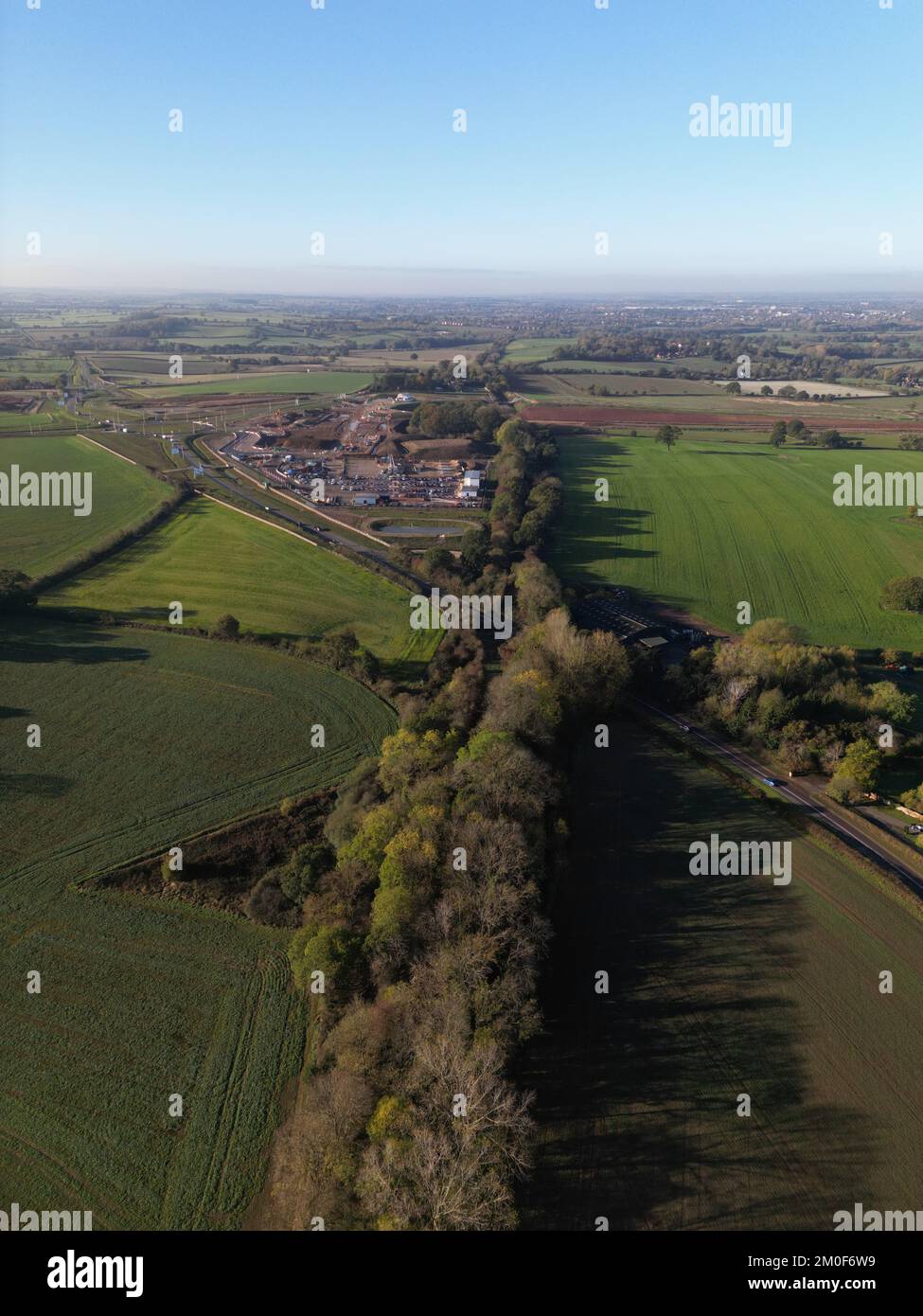 HS2 high speed rail network construction site aerial photo morning time ...