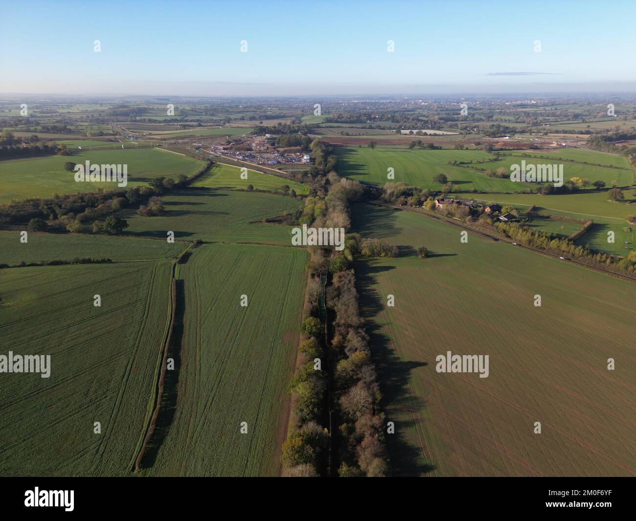 HS2 high speed rail network construction site aerial photo morning time ...