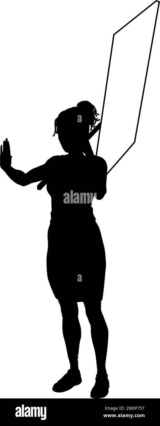 Protest Rally March Picket Sign Silhouette Person Stock Vector Image ...
