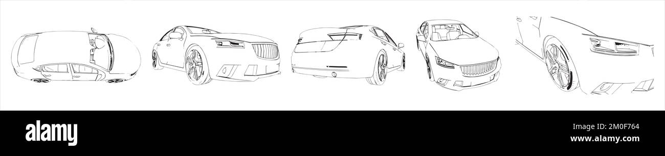 Concept or conceptual set of an urban car sketches from different ...