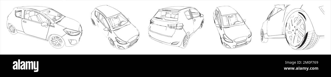 Concept or conceptual set of an urban car sketches from different ...