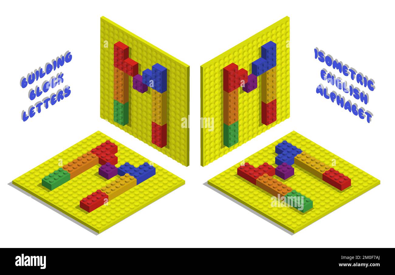 Isometric toy bricks of letter M. Letter from blocks for children ...