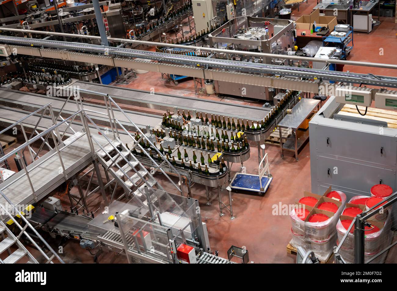 Production of cremant sparkling wine in Burgundy, France. Automatically ...